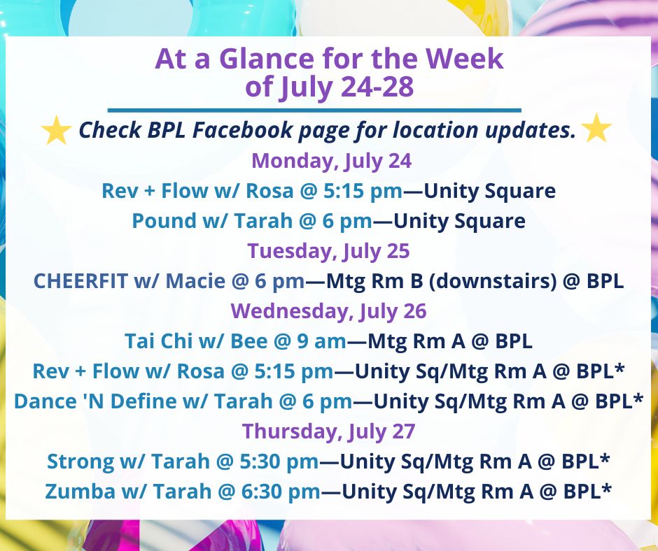 Health, Fitness, & Wellness At a Glance for the Week of July 24-28 ...